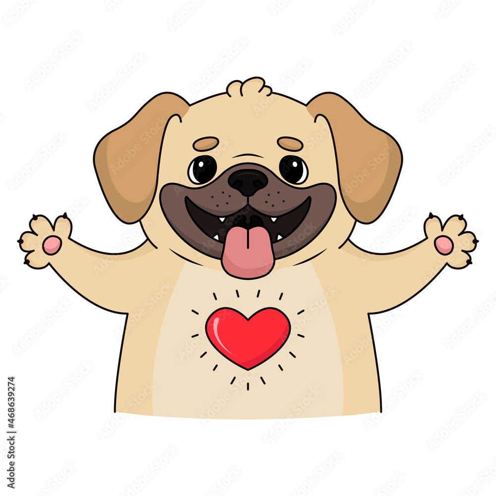 Illustration of a cute puggle dog smiling with his tongue out and ...
