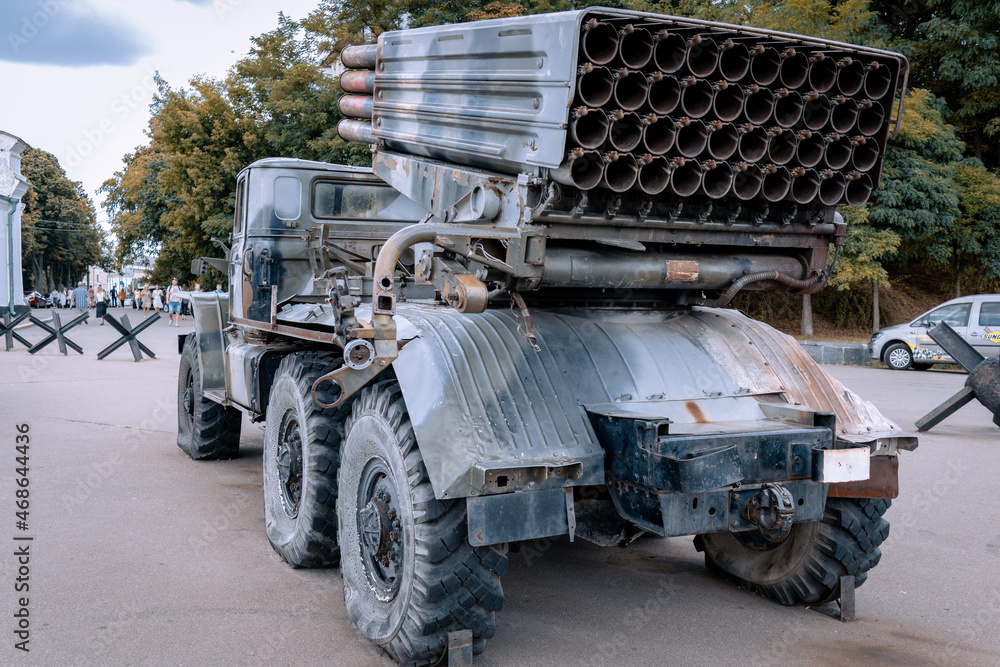 Military truck with rocket launch system. Multiple launch rocket system ...