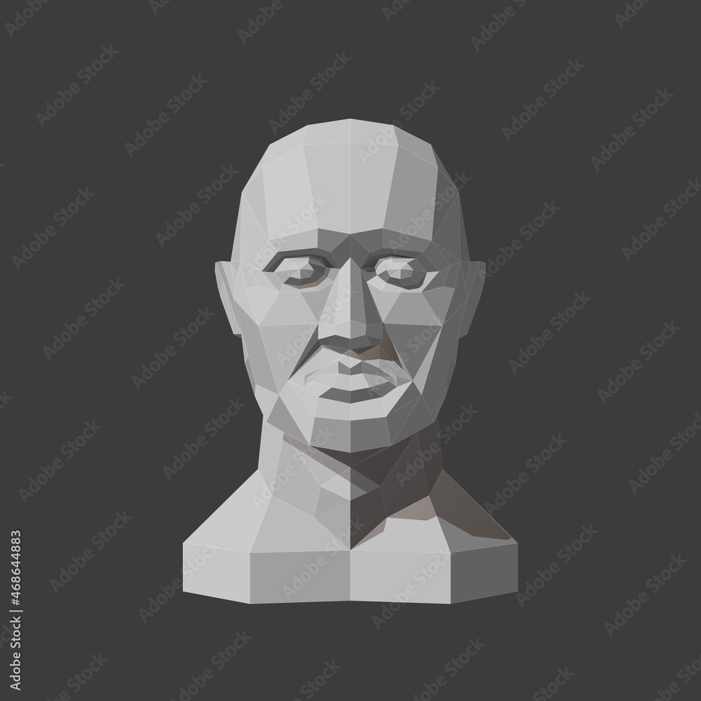 Partitioning of a man's head on a plane of shading for artists. Front ...