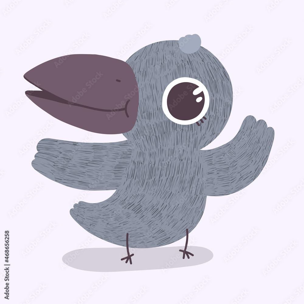 Cute Baby Crow waving and smiling. Hand drawn adorable cartoon ...