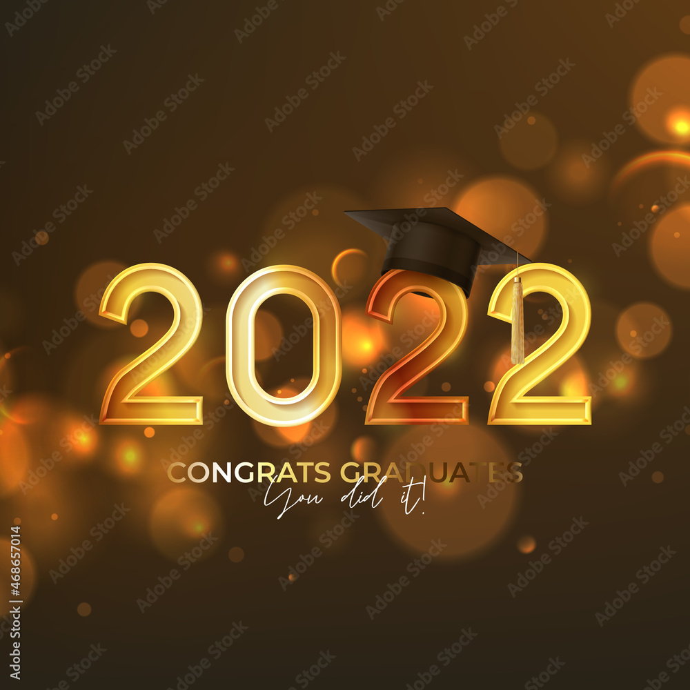 Banner for design of graduation 2022. Golden numbers with graduation ...