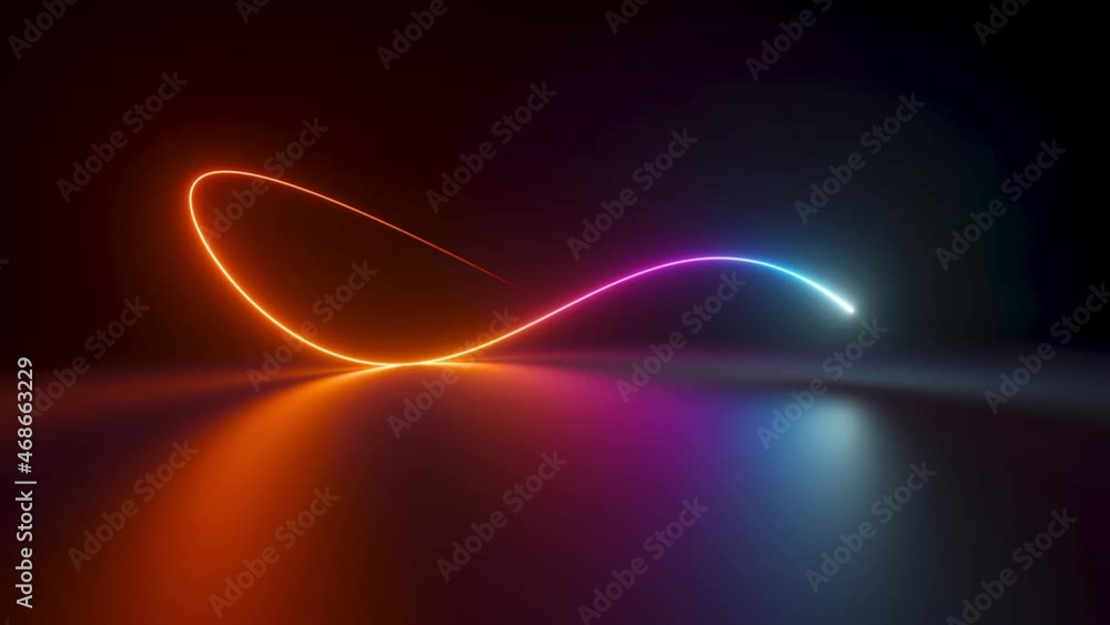 3d cycled animation of glowing line sliding in the shape of an infinity symbol. Abstract neon ...