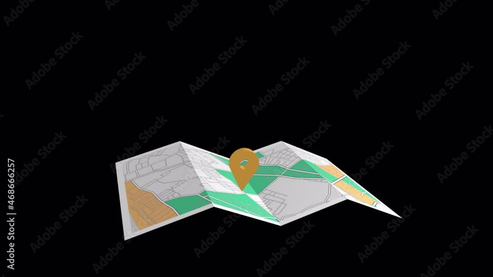 Animation of city street map and pins with ALPHA CHANNEL. GPS navigator ...