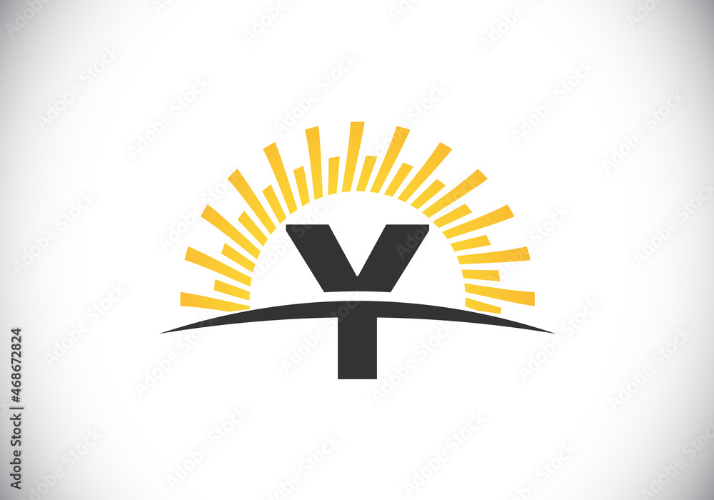 Initial Y monogram alphabet with the abstract sun and swoosh. Sunburst ...