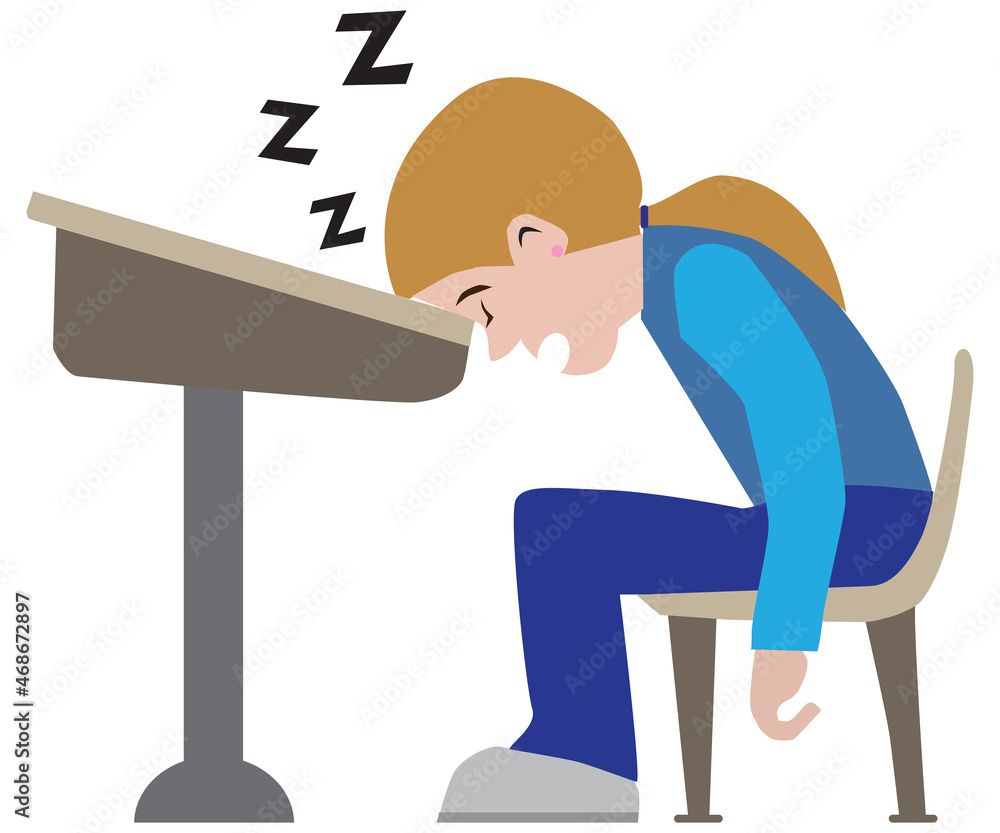 Sleeping Female Cartoon Student Stock Vector | Adobe Stock