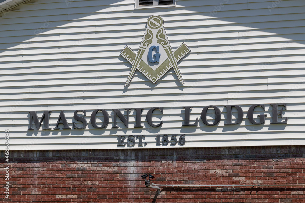 Masonic Lodge with Masonic Square and Compasses, also known as a ...