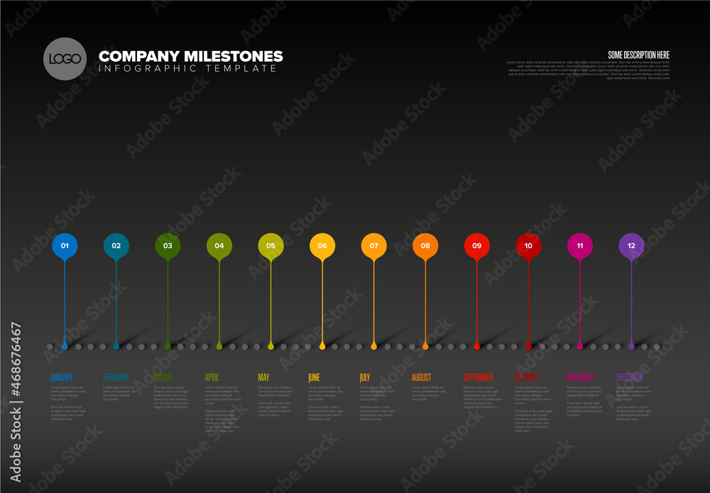 Infographic Full Year Timeline Layout Made from Color Droplet Pointers ...