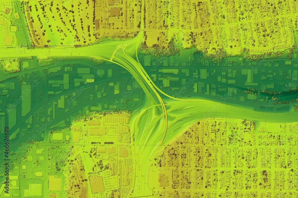 Digital elevation model. GIS 3D illustration made after proccesing ...