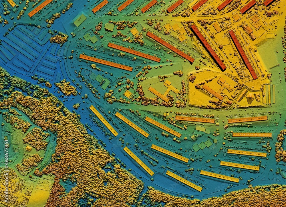 Digital elevation model. GIS 3D illustration made after proccesing ...