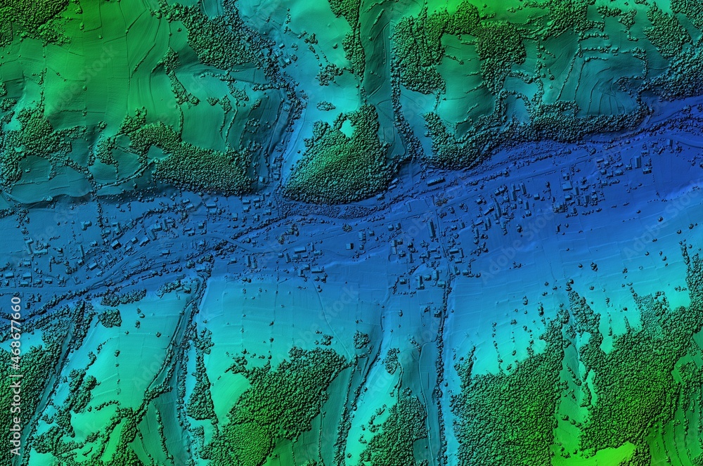 Digital elevation model. GIS 3D illustration made after proccesing ...