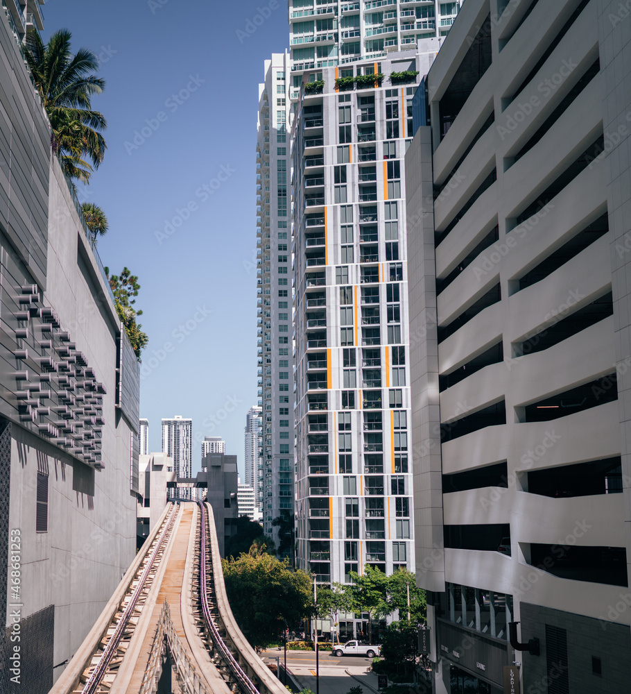 skyscrapers Brickell Miami Florida metro rail transportation Stock ...