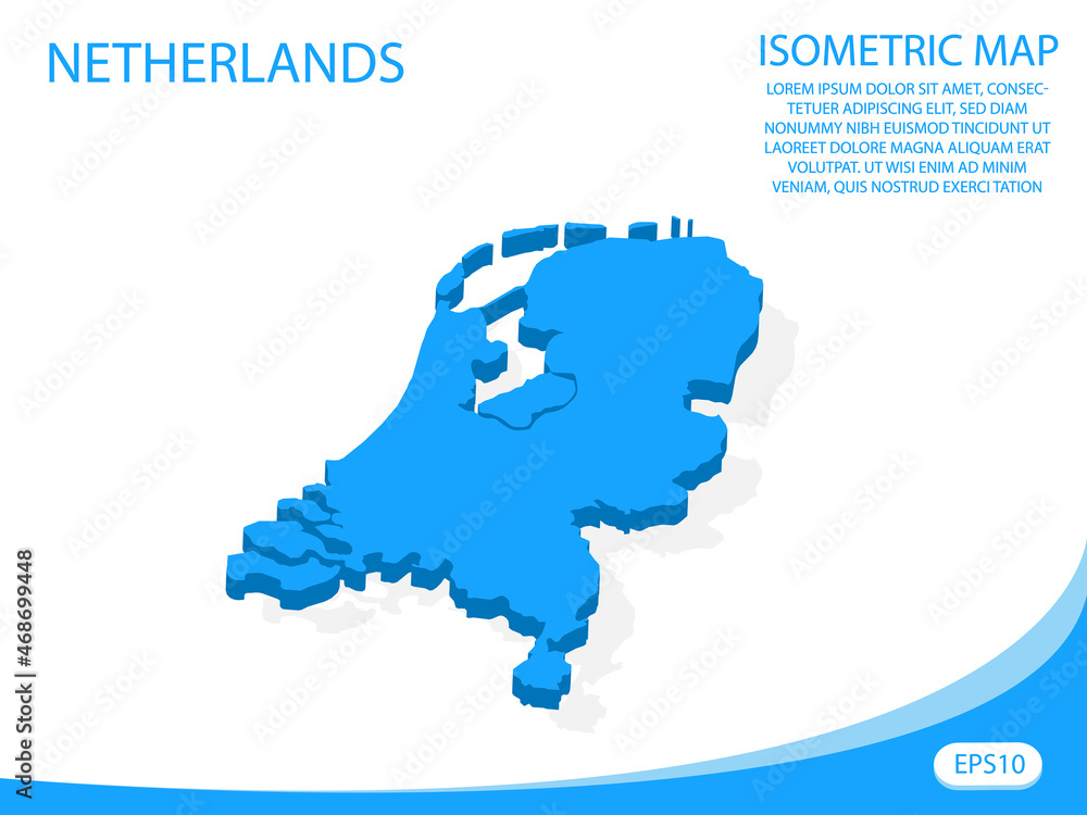 Modern vector isometric of Netherlands blue map. elements white ...