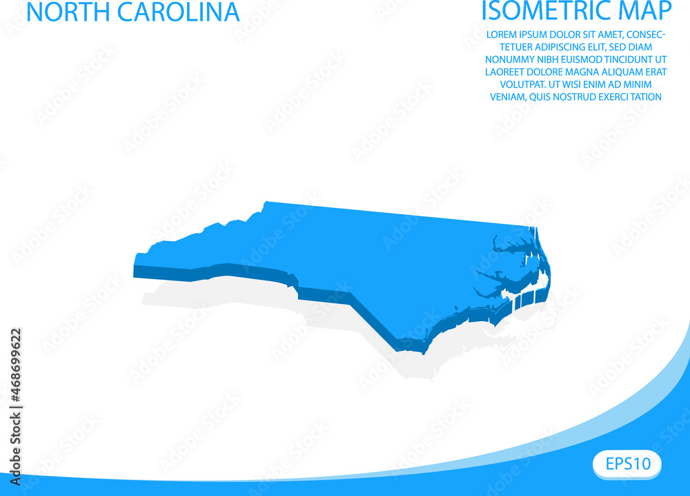 Modern vector isometric of North Carolina blue map. elements white ...
