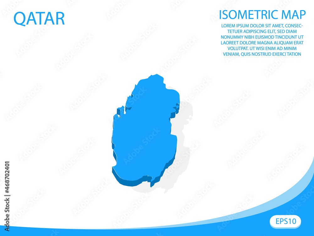 Modern vector isometric of Qatar blue map. elements white background ...
