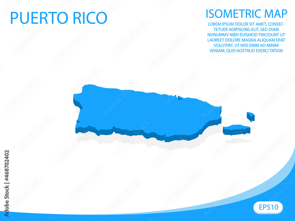 Modern vector isometric of Puerto Rico blue map. elements white ...