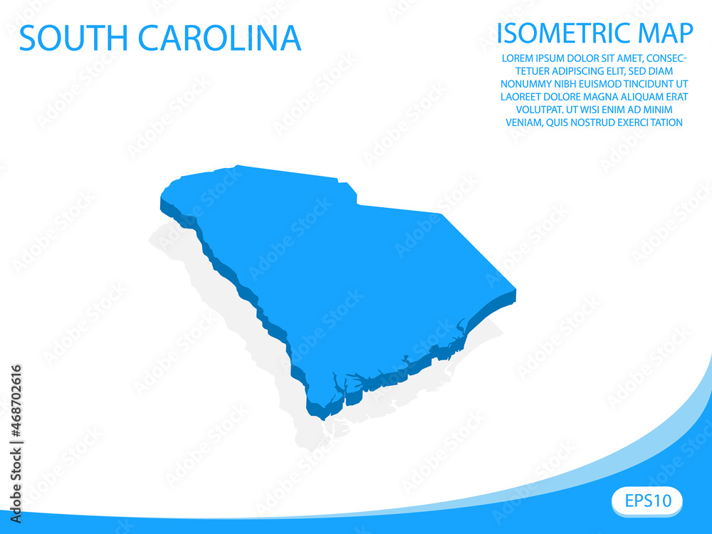 Modern vector isometric of South Carolina blue map. elements white ...
