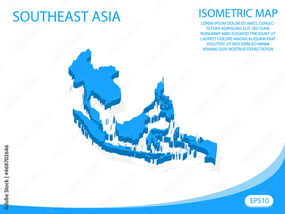 Modern vector isometric of Southeast Asia blue map. elements white ...