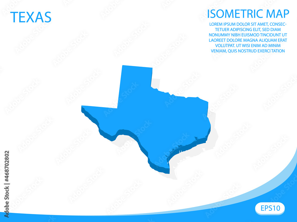 Modern vector isometric of Texas blue map. elements white background ...