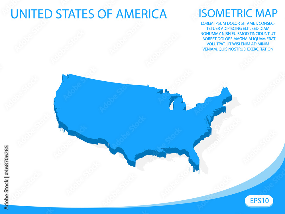 Modern vector isometric of United States of America blue map. elements ...