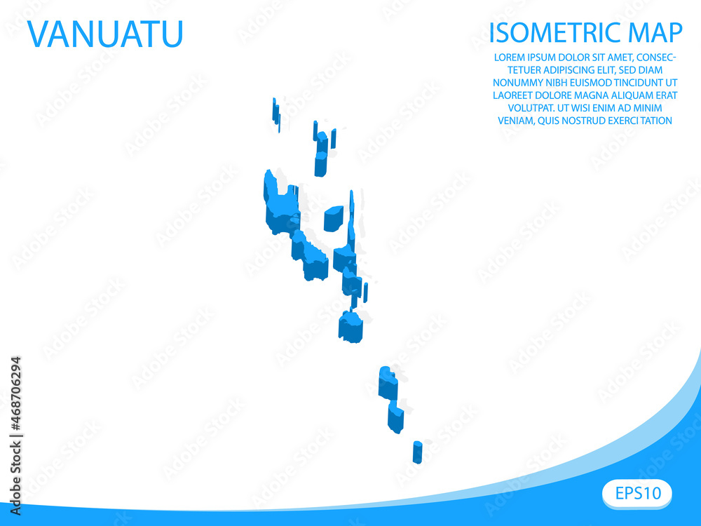 Modern vector isometric of Vanuatu blue map. elements white background ...