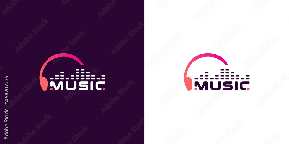 music logo design inspiration combination headphone and equalizer Stock ...