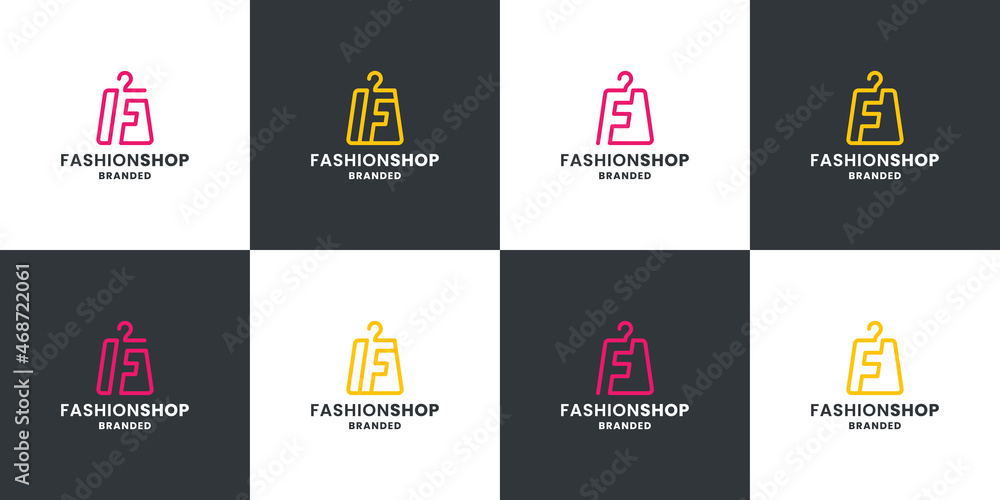 set of fashion shop logo design. bag fashion with letter F combination ...