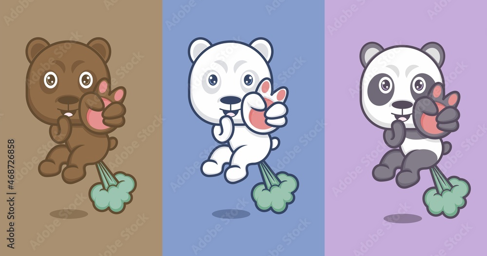 polar bear and cute cartoon panda ejected with fart. vector ...