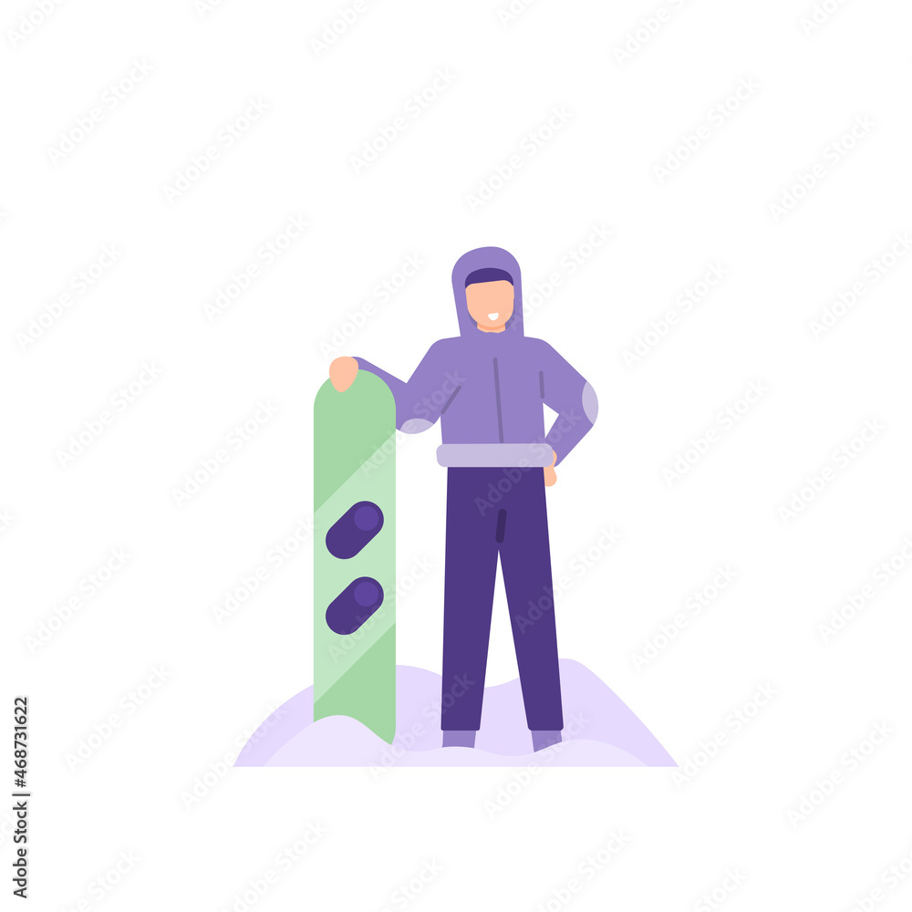 illustration of a ski athlete. person holding a snowboard. wear a ...