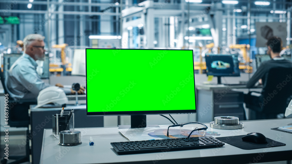 Car Factory: On the Desk Green Screen Chroma Key Computer. In ...