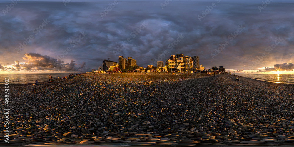 360 seamless hdri panorama view on seashore or ocean with skyscrapers ...