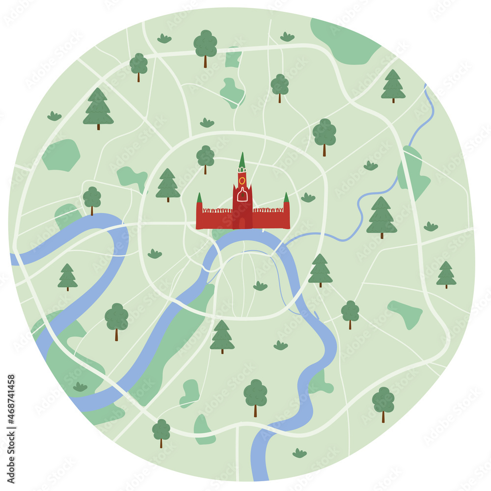 Moscow city center map. Vector illustration isolated on white Stock ...