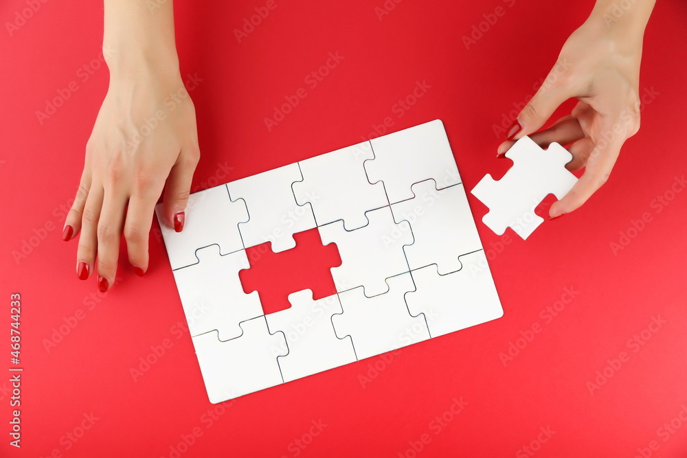 missing part concept. drawing up a single whole. hand holds a missing ...