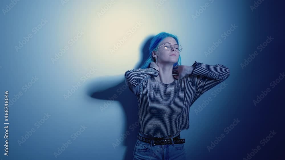 Lonely woman. Neck pain. Sad mood. Frustrated waiting alone pretty lady ...