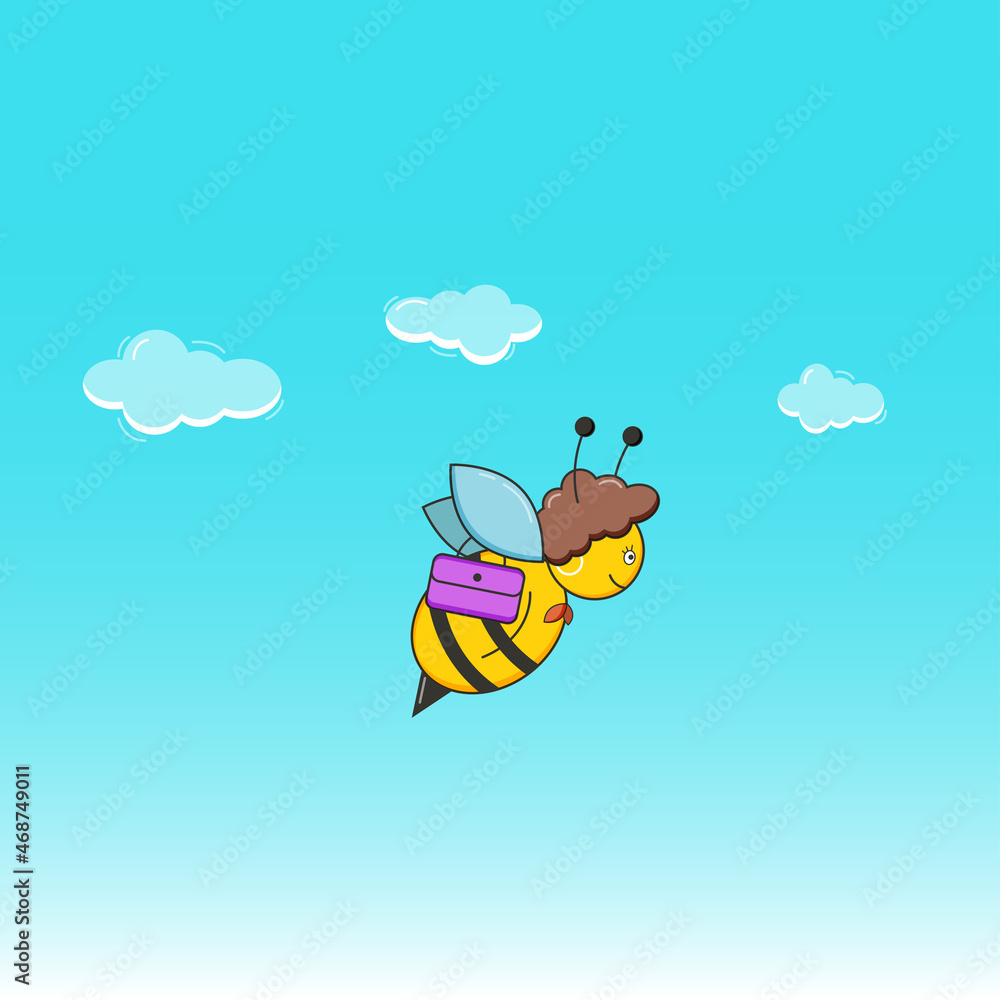 Cartoon bee flying in the sky. Clouds in the background. Stock Vector ...