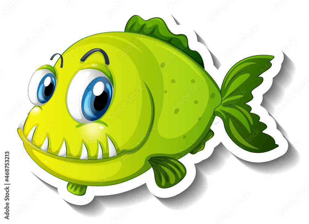 Cartoon fish with big fangs cartoon sticker Stock Vector | Adobe Stock
