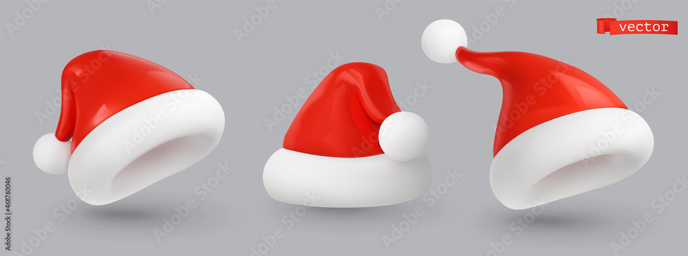 Santa hat christmas decoration. 3d realistic render vector icon set ...