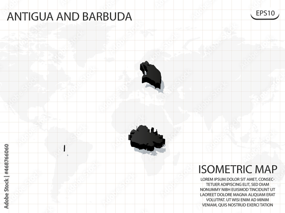 3D Map black of Antigua and Barbuda on world map background .Vector ...