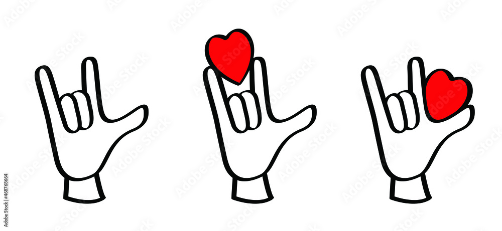 Cartoon, comic language sign i love you symbol or love me. Non verbal ...