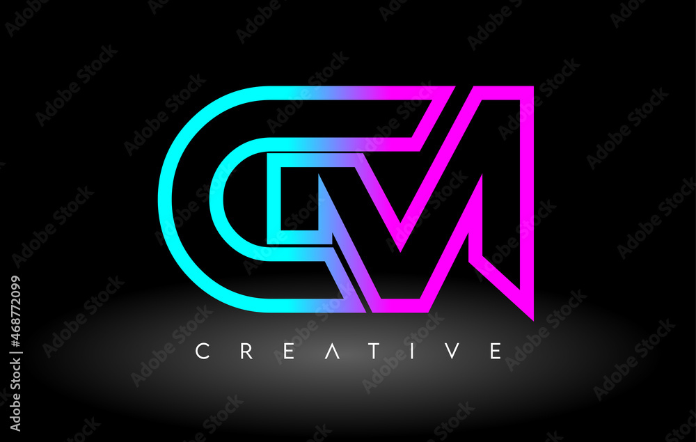 CM Neon Purple Blue Letters Logo Design. CM Outline Letter Icon Vector ...