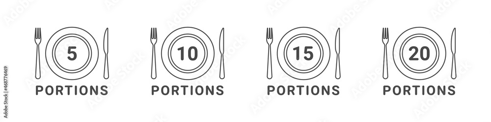 Food and meal portions icons. Portions signs in a flat style. Vector ...