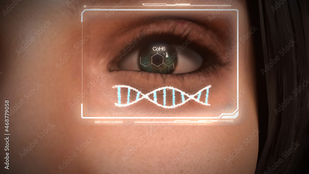 Graphic eye scan and skin with DNA model.Technology about eye and skin ...
