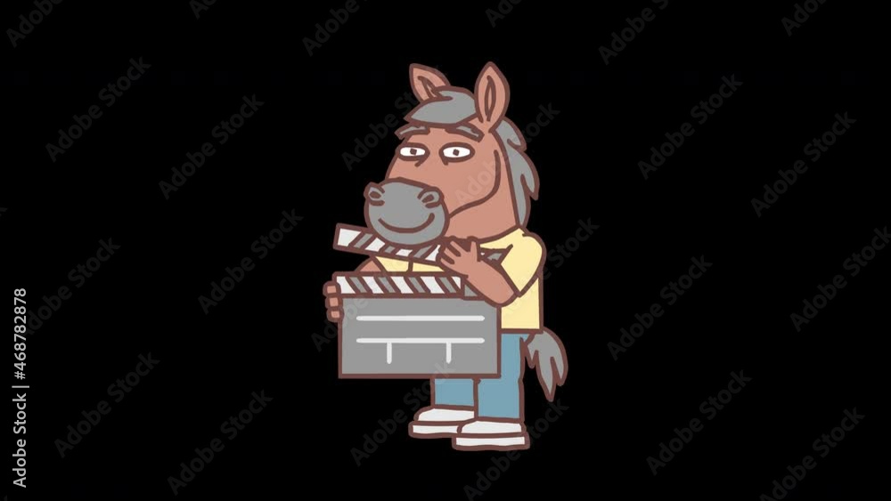 Horse character holding clapperboard and smiling. Frame by frame ...