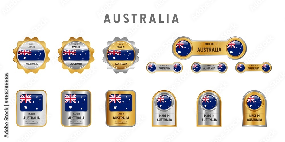 Made in Australia Label, Stamp, Badge, or Logo. With The National Flag ...
