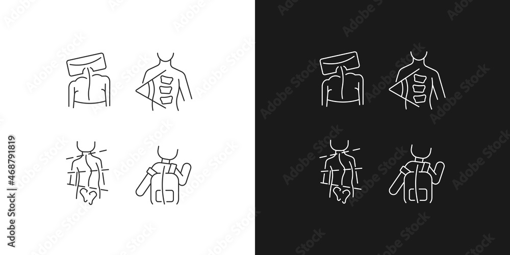 Spine curvature measure linear icons set for dark and light mode. Cobb ...