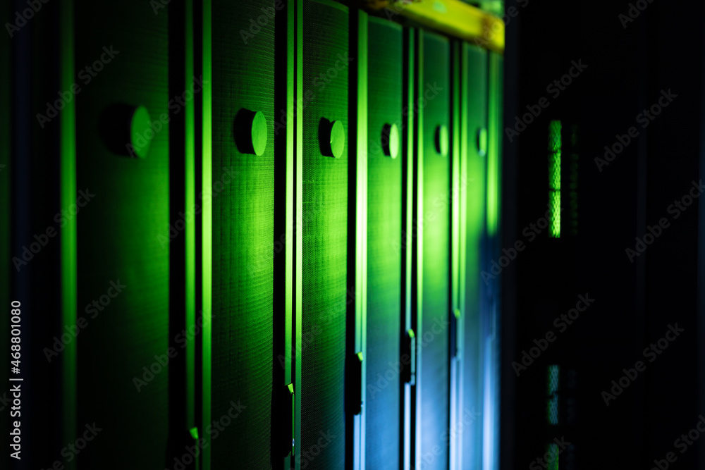 Foto de Data center with multiple rows of fully operational server ...