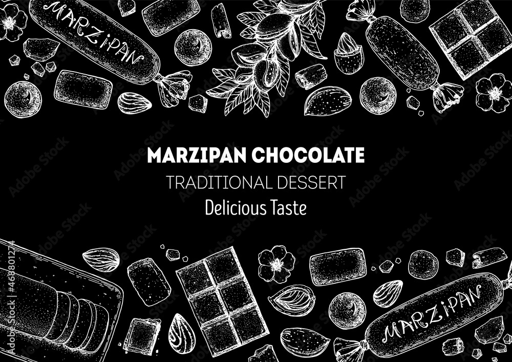 Marzipan cooking and ingredients for marzipan, sketch illustration ...