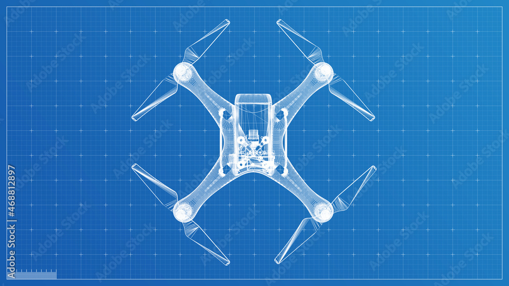 3d wireframe render blueprint design concept for industrial ...