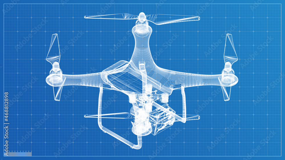 3d wireframe render blueprint design concept for industrial ...