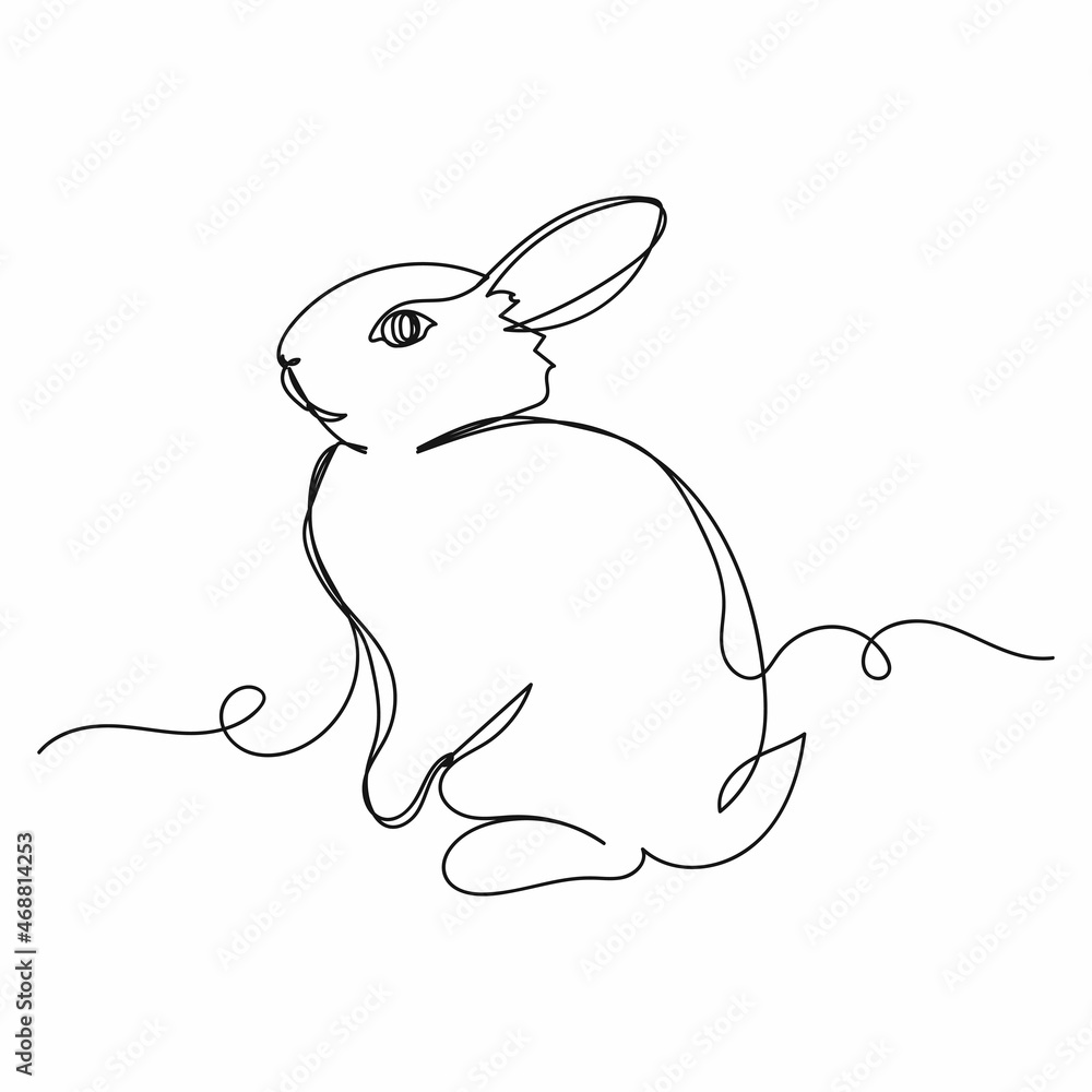 Vector continuous one single line drawing icon of little rabbit bunny ...
