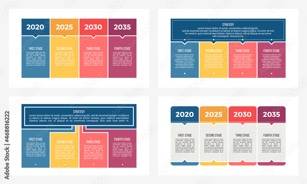 Business process. Chart with 4 steps, options, sections. Vector ...